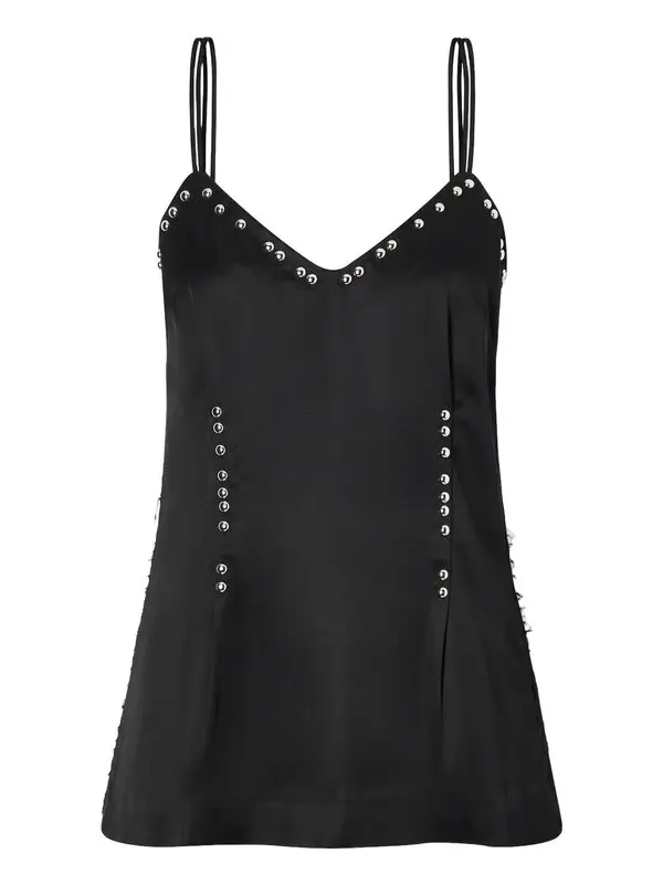 WALES BONNER Iris Studded Frayed Satin Camisole - Black