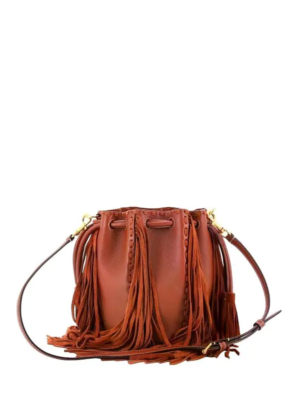Valentino Garavani Nellcote Leather With Suede Small Bucket Bag - Brown