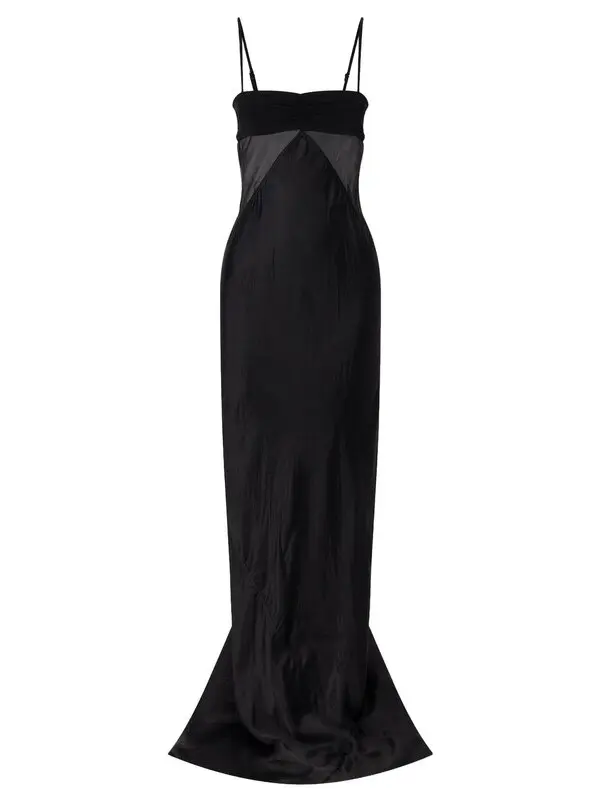 Rick Owens Tulle-paneled Satin Maxi Dress - Black