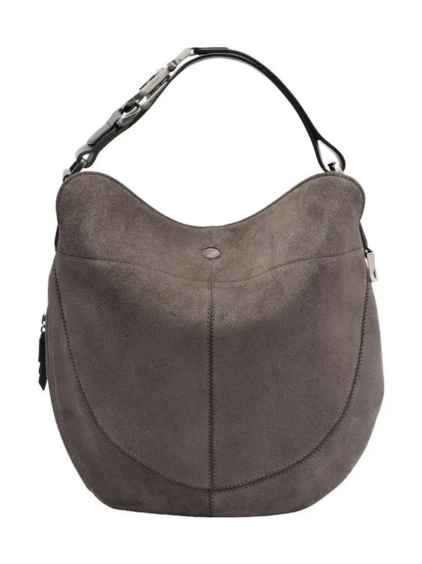 LEMAIRE Quiver Clip Medium Suede Shoulder Bag - Grey