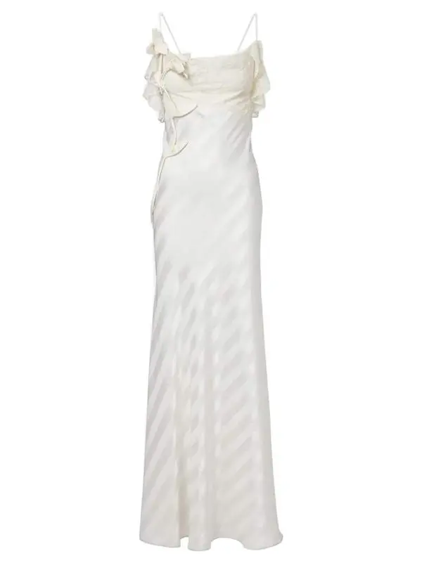 SELF-PORTRAIT Lace-trimmed Satin Gown - White