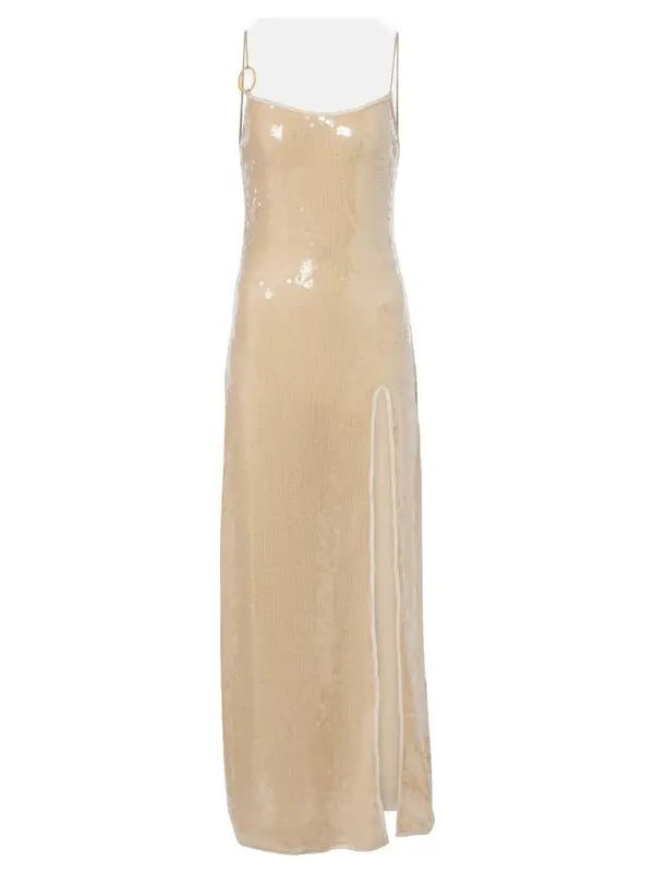 Oseree Marilyn Sequined Maxi Dress - Beige