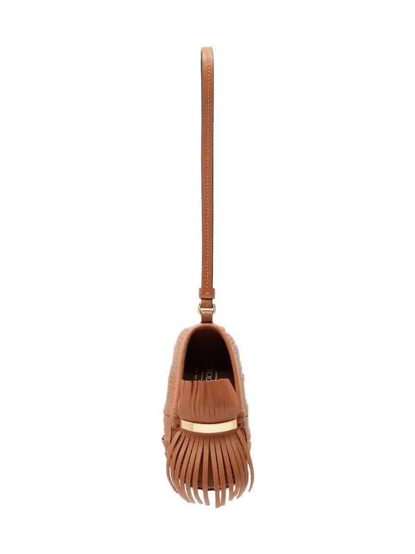 TOD'S Gommino Fringed Leather Bag Charm - Brown