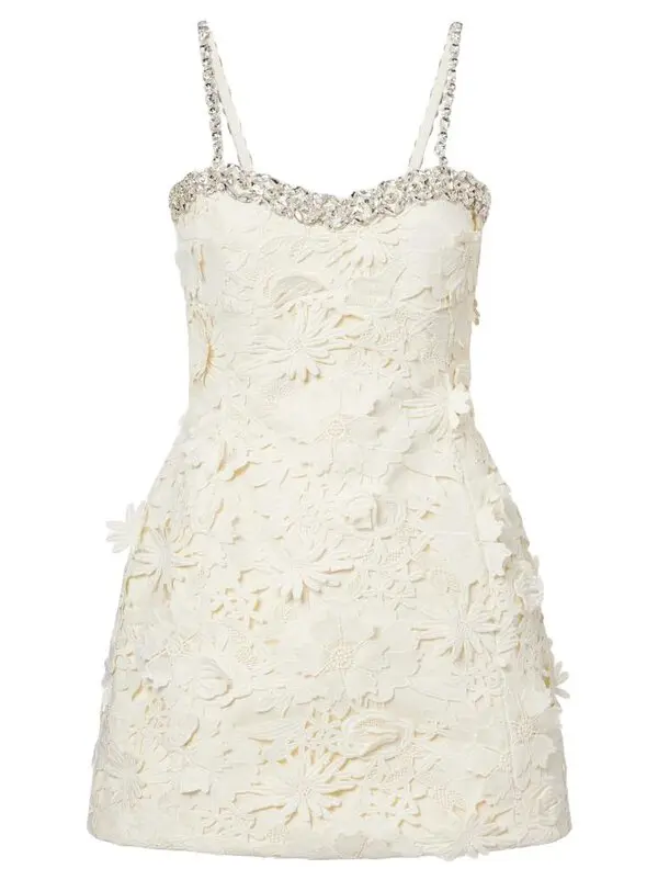 LEO LIN Sophie Embellished Lace Mini Dress - White