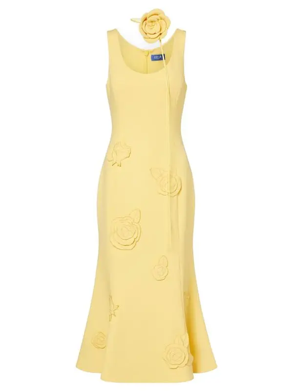 LEO LIN Emily Floral-appliqué Midi Dress - Yellow