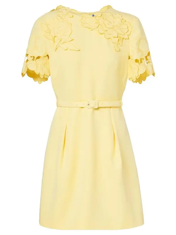LEO LIN Aurelie Belted Floral-appliqué Minidress - Yellow