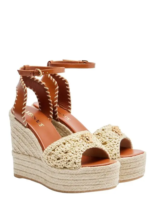 Versace Medusa Espadrille Wedge Sandals - Beige