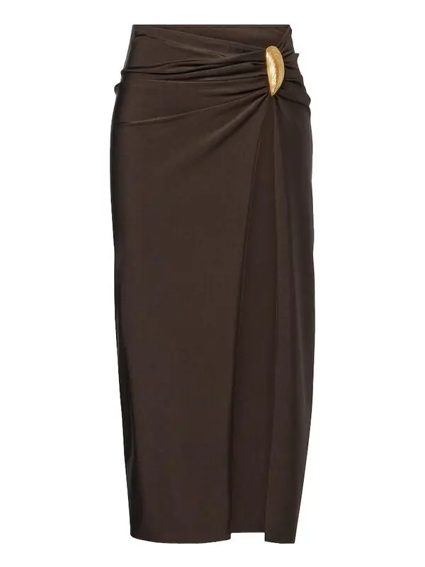 Simkhai Eiana Appliqué Ruched Midi Skirt - Brown