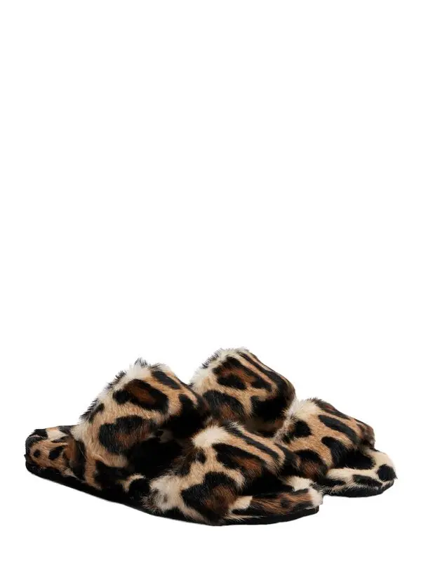 Dolce & Gabbana Leopard-print Shearling Slides - Brown