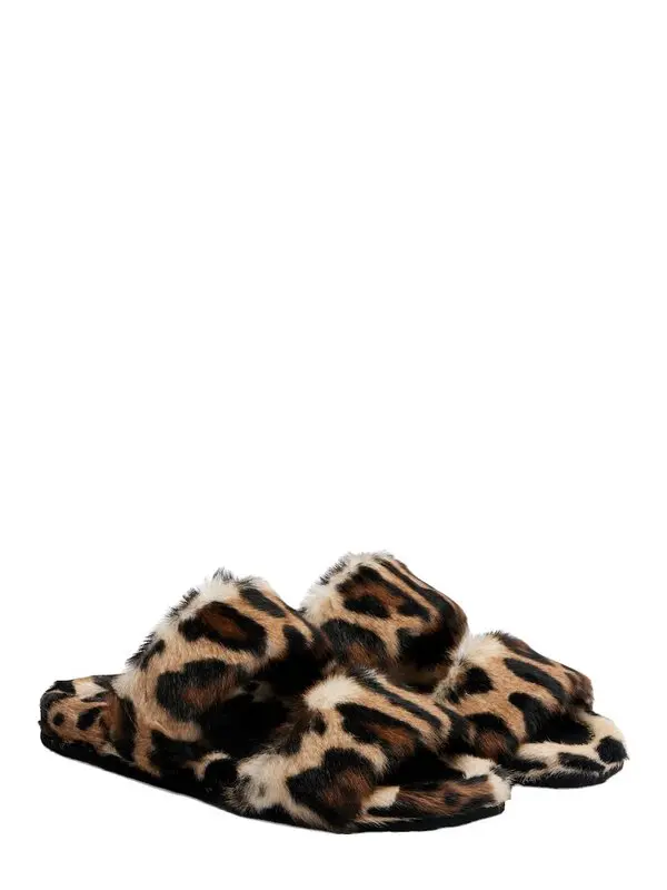 Dolce & Gabbana Leopard-print Shearling Slides - Brown