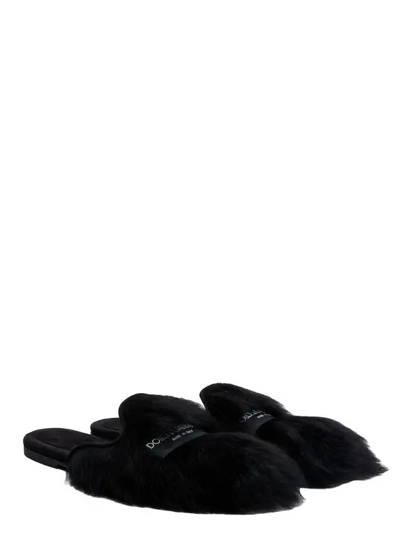 Dolce & Gabbana Shearling Mules - Black