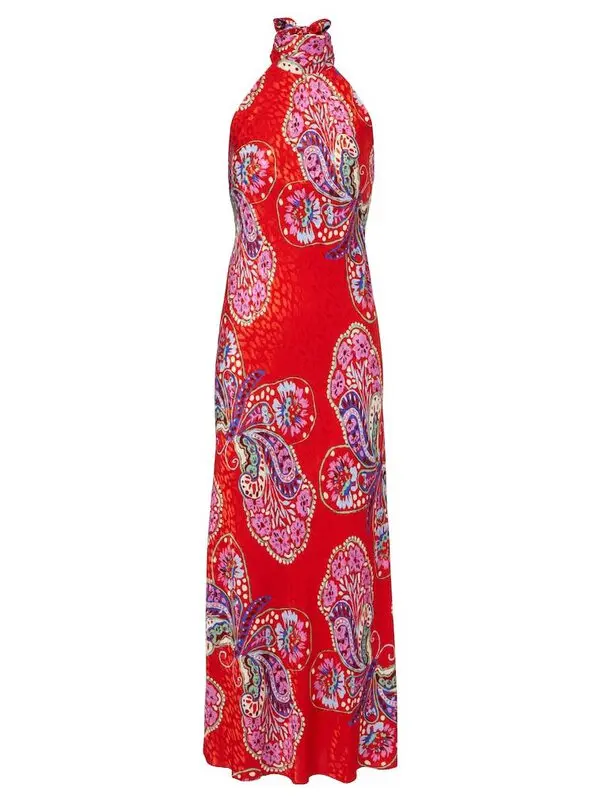 Rixo Maura Printed Halterneck Maxi Dress - Red