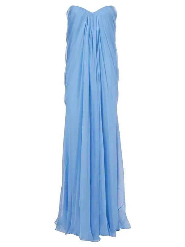 Alexander McQueen Silk Bustier Gown - Blue