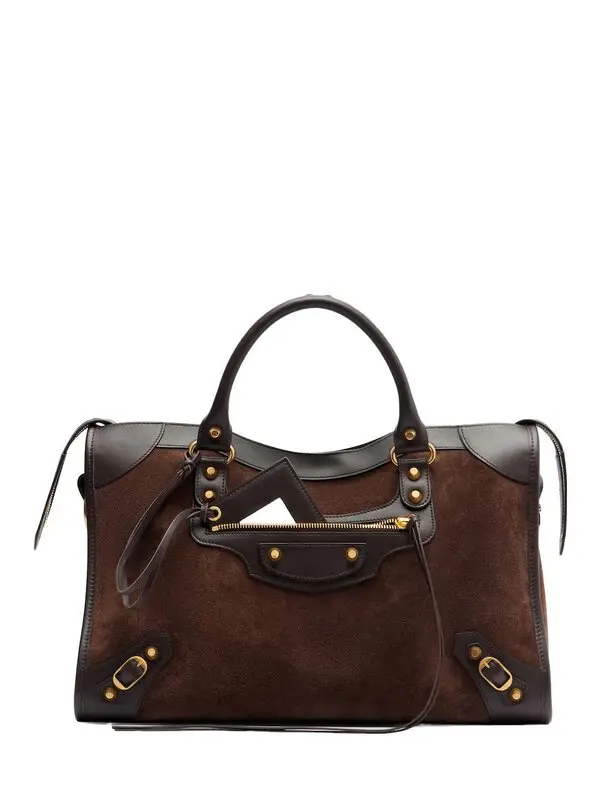 Balenciaga Le City Medium Leather-trimmed Suede Tote Bag - Brown