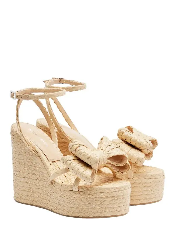 Mach & Mach Le Cadeau Raffia Espadrille Wedges - Beige