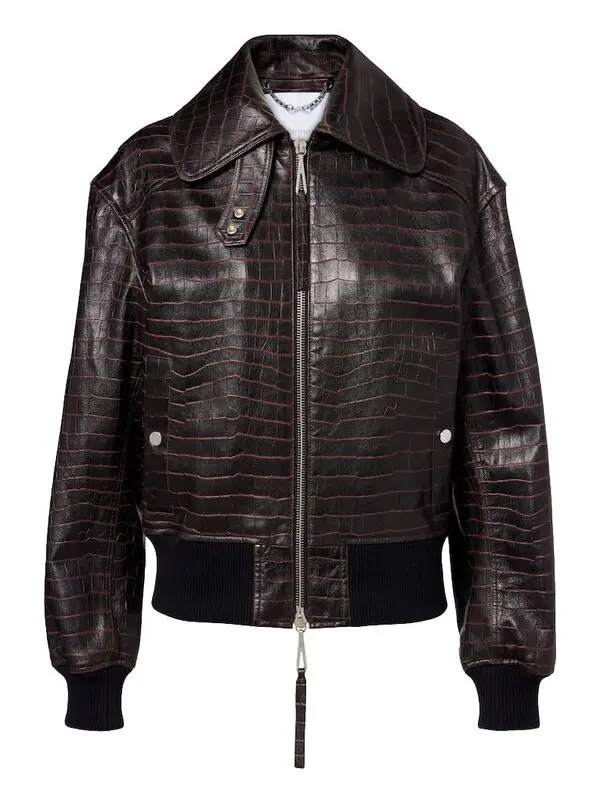 Rabanne Croc-effect Leather Blouson Jacket - Brown