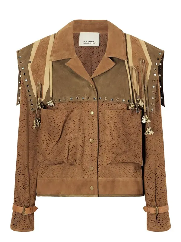 Isabel Marant Embellished Perforated Suede Jacket - Bronze