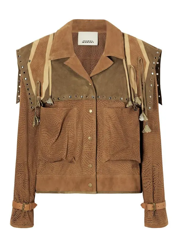 Isabel Marant Embellished Perforated Suede Jacket - Metallic