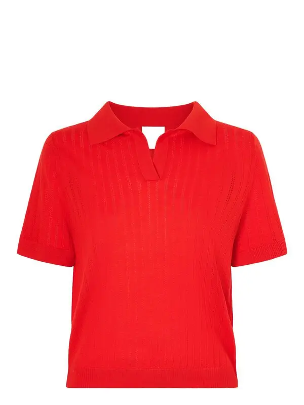 ALLUDE Pointelle-knit Wool Polo Top - Red