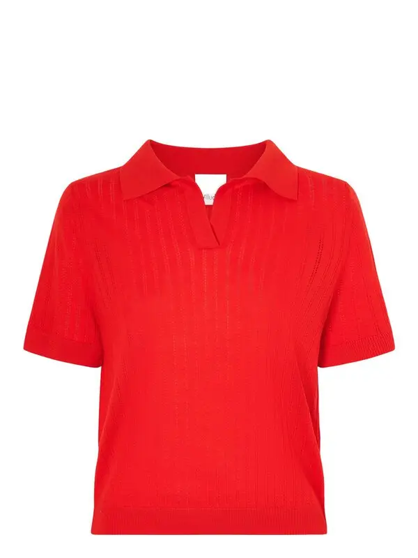 ALLUDE Pointelle-knit Wool Polo Top - Red