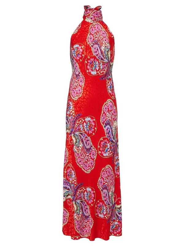 Rixo Maura Printed Halterneck Maxi Dress - Red
