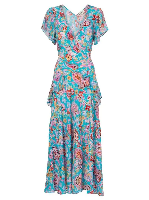 Rixo Evie Silk Crepe De Chine Midi Dress - Blue