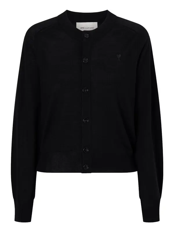 Ami Embroidered Wool Cardigan - Black
