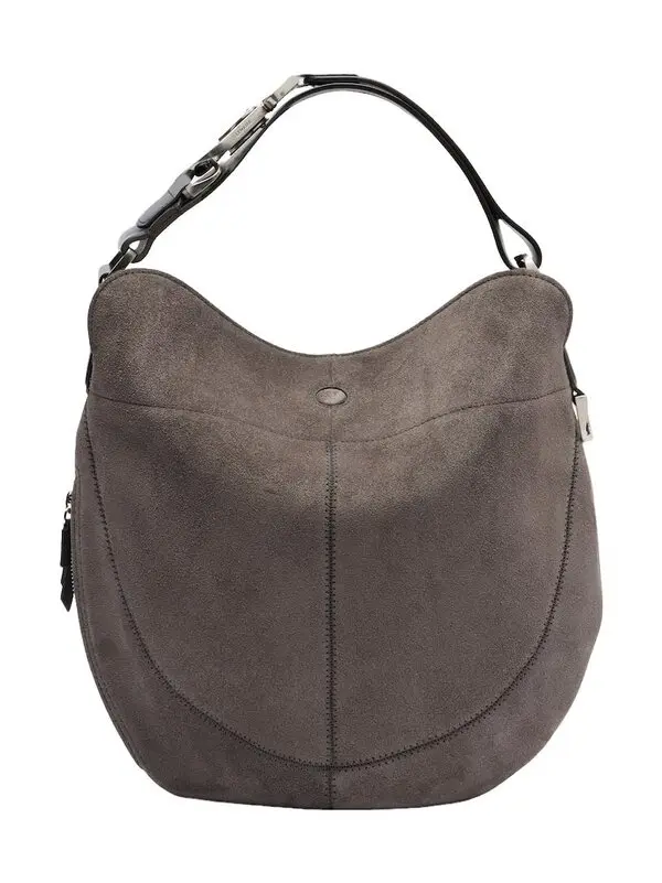 LEMAIRE Quiver Clip Medium Suede Shoulder Bag - Grey