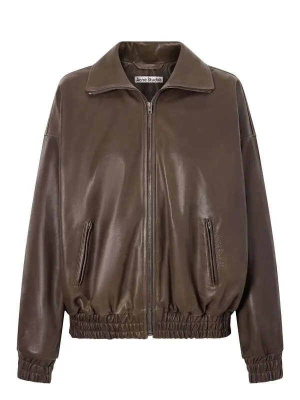 Acne Studios Leather Bomber Jacket - Dark Brown