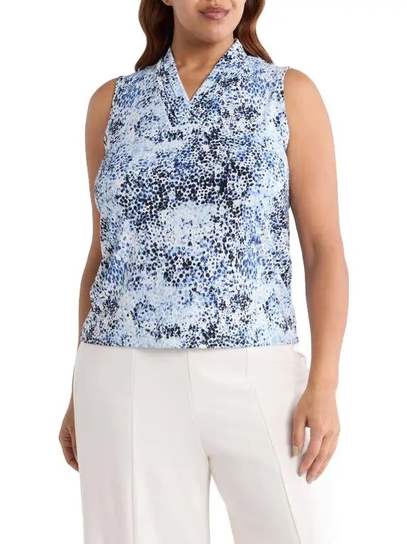 Anne Klein Triple Pleat Sleeveless Top - Crisp White Multi