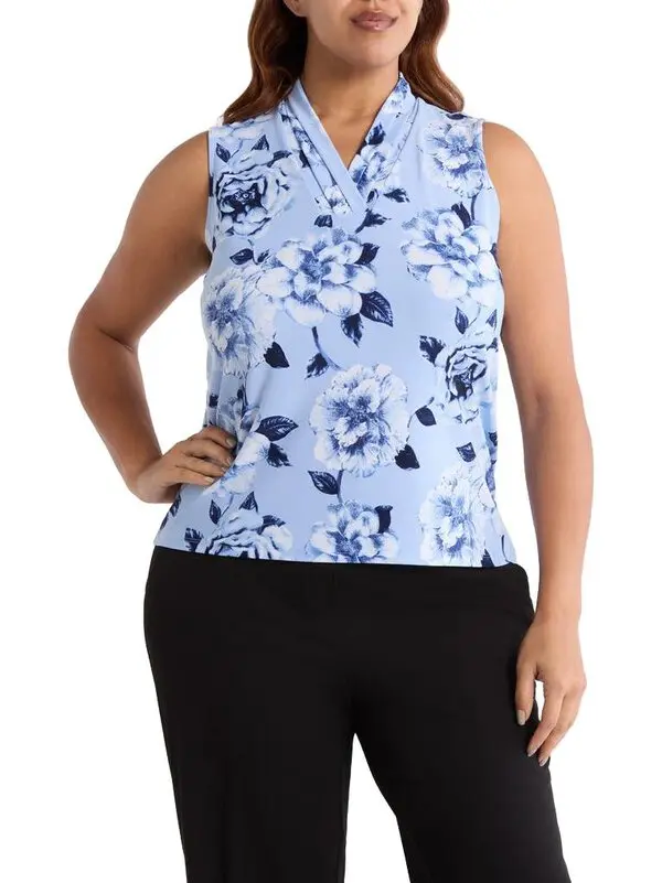 Anne Klein Floral Pleat V-neck Top - Lakeshore Multi