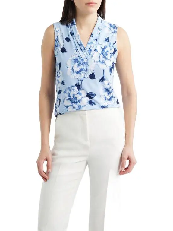 Anne Klein Floral Pleated V-neck Top - Lakeshore Mlt