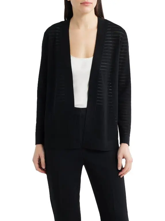 Anne Klein Sheer Stripe Open Front Cardigan - Anne Black