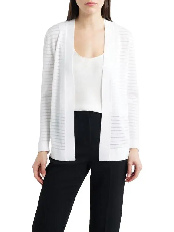 Anne Klein Sheer Stripe Open Front Cardigan - Crisp White