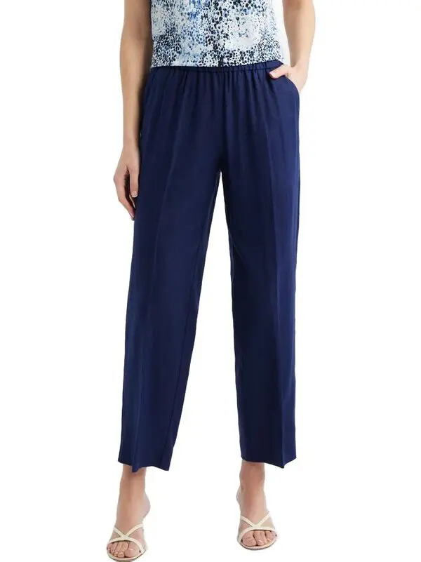 Anne Klein High Waist Straight Leg Linen Blend Pants - Distant Mountain