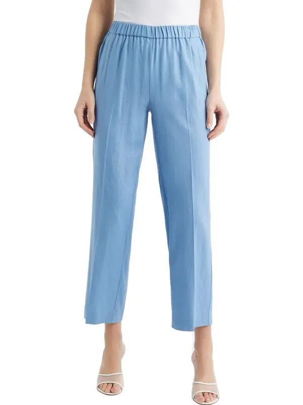 Anne Klein High Waist Straight Leg Linen Blend Pants - Lagoon