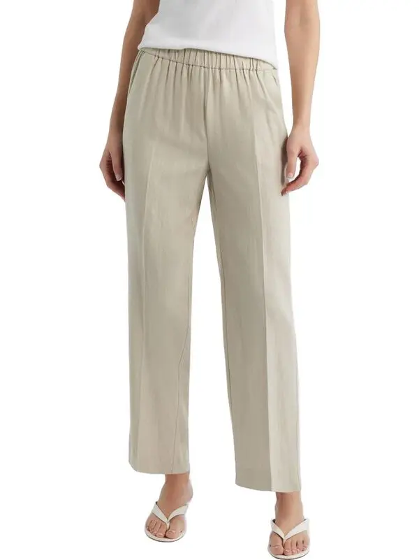 Anne Klein High Waist Straight Leg Linen Blend Pants - Light Sandstone