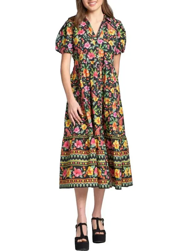 APNY Floral Print Midi Shirt Dress - Pink Multi