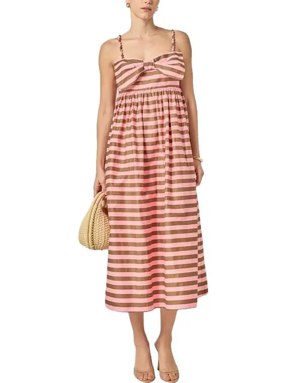 English Factory Stripe Bow Front Cotton Maxi Sundress - Pink/brown
