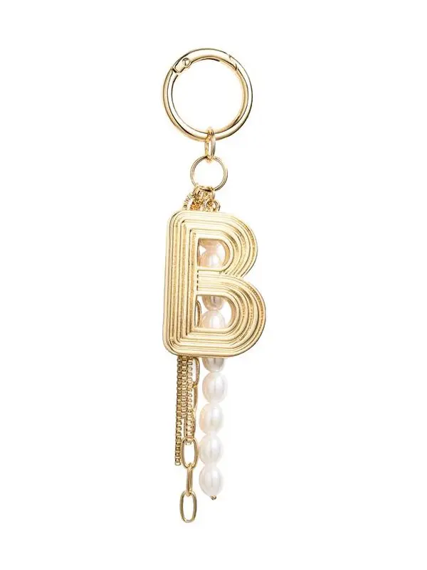 Chelsea28 Initial Faux Pearl Bag Charm - B- White- Gold