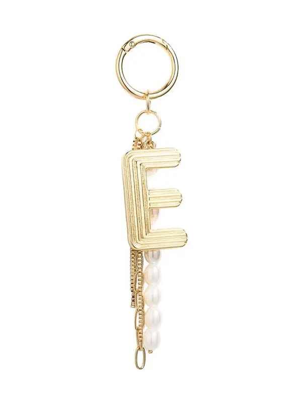 Chelsea28 Initial Faux Pearl Bag Charm - E- White- Gold