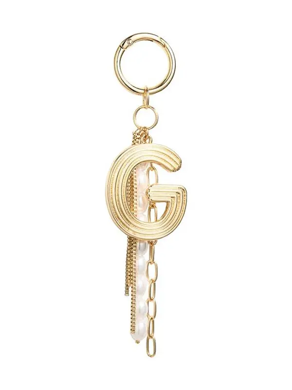 Chelsea28 Initial Faux Pearl Bag Charm - G- White- Gold