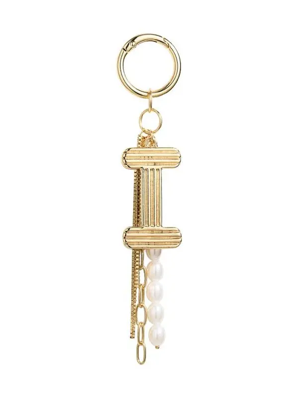 Chelsea28 Initial Faux Pearl Bag Charm - I- White- Gold