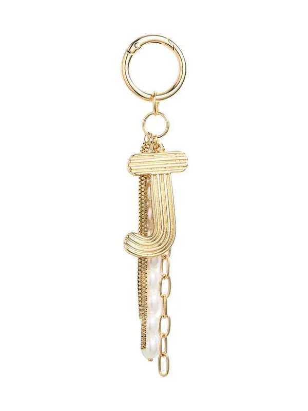 Chelsea28 Initial Faux Pearl Bag Charm - J- White- Gold