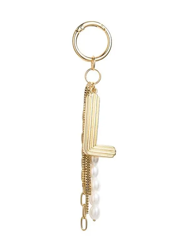 Chelsea28 Initial Faux Pearl Bag Charm - L- White- Gold