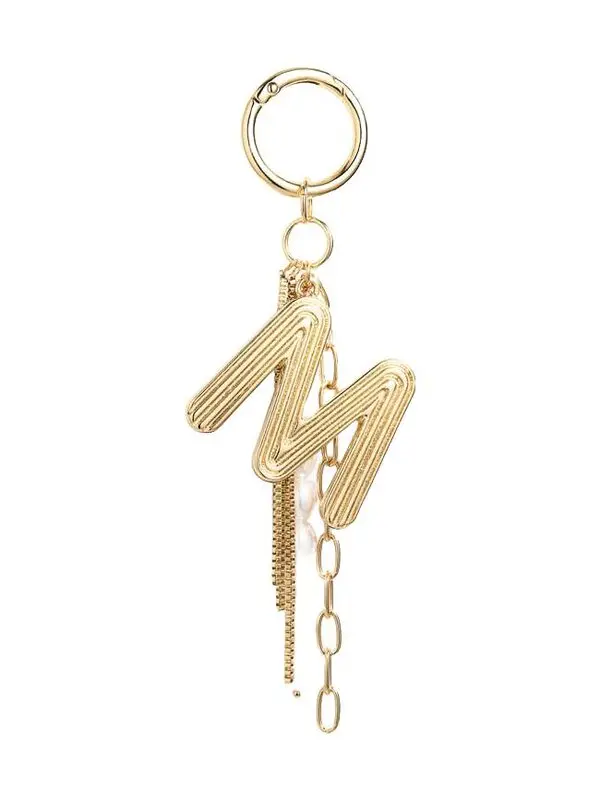 Chelsea28 Initial Faux Pearl Bag Charm - M- White- Gold