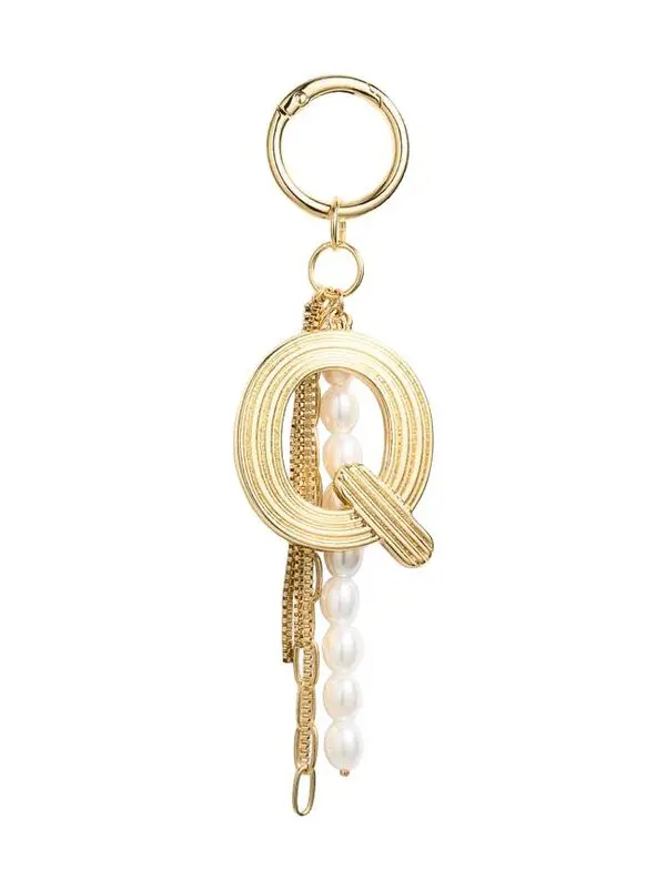 Chelsea28 Initial Faux Pearl Bag Charm - Q- White- Gold
