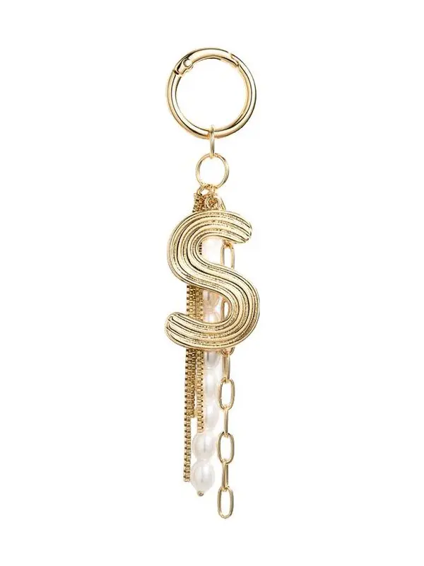 Chelsea28 Initial Faux Pearl Bag Charm - S- White- Gold