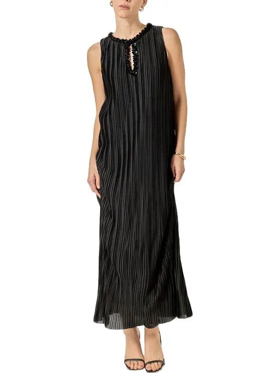 English Factory Embellished Plissé Maxi Dress - Black