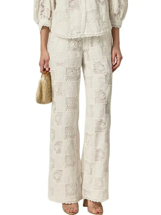 English Factory Embroidered Wide-leg Pants - White